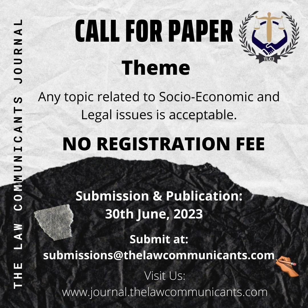 Call for Paper on Socio-Economic & Legal issues by The Law Communicants ...